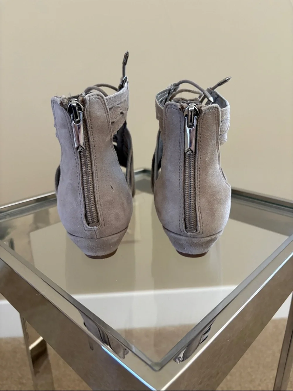Sam Edelman | Shoes | Sam Edelman Laceup Cage Heels In Light Gray Suede ...